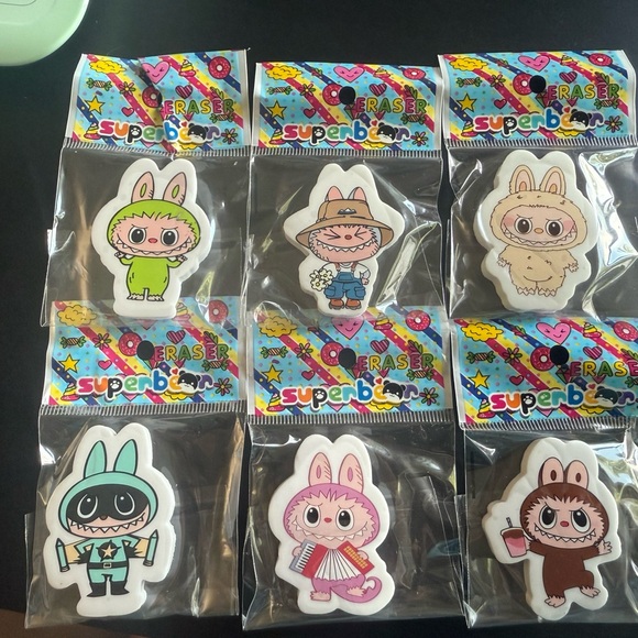 Labubu | Office | Labubu Eraser Lot Of 6 Erasers | Poshmark